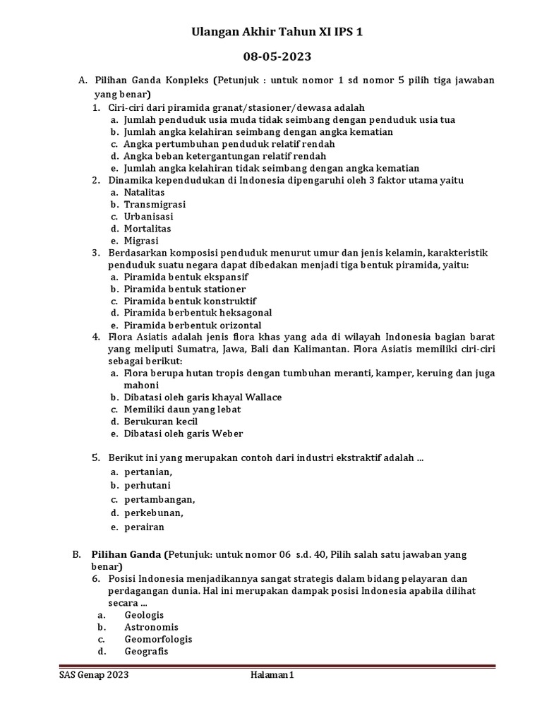 SOAL - Ulangan Akhir Kelas XI IPS 1 | PDF
