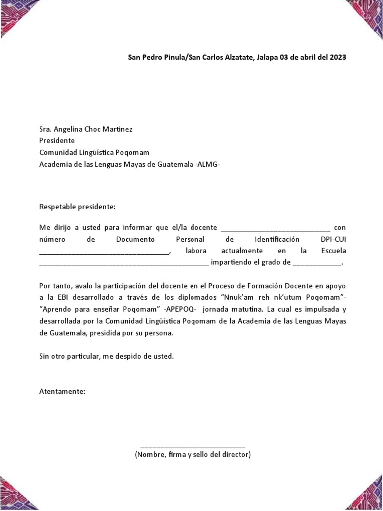 Carta Aval para Docente en Formación | PDF