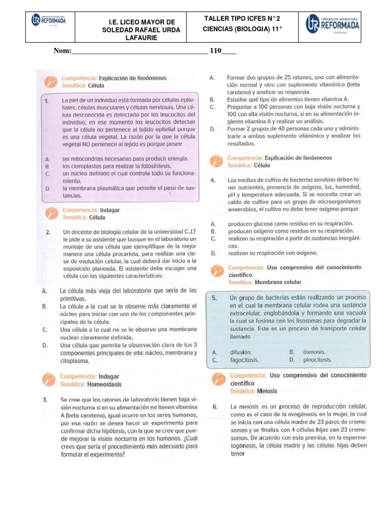 Taller Icfes Biologia #2 | PDF