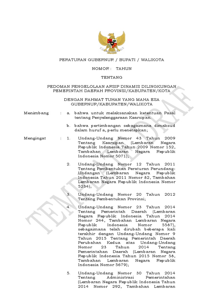 Template Perda tenta Penglolaan Arsip Dinamis | PDF