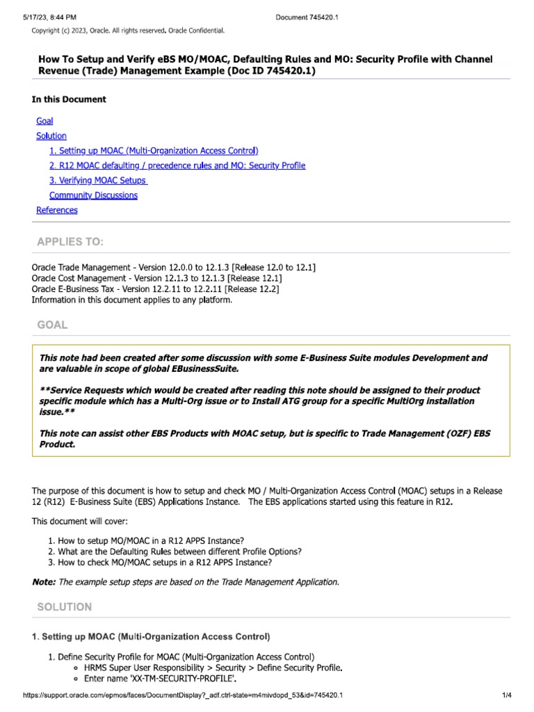 How To Setup and Verify EBS MO-MOAC, Defaulting Rules and MO Security Profile With Channel ...