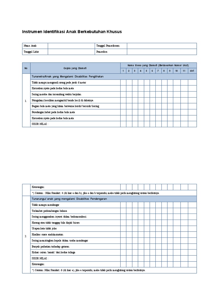 Instrumen Identifikasi Anak Berkebutuhan Khusus | PDF
