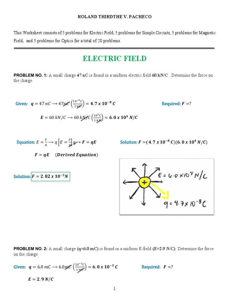 Physics Practice Problems Worksheet | PDF | Electric Field | Electrical ...