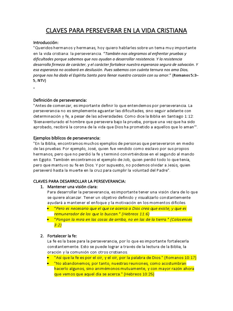 Claves para Perseverar en La Vida Cristiana | PDF | Fe | Biblia