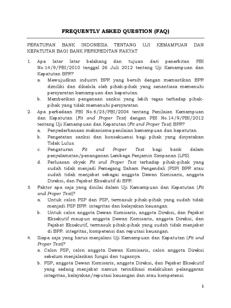 Faq Fit & Proper BPR | PDF