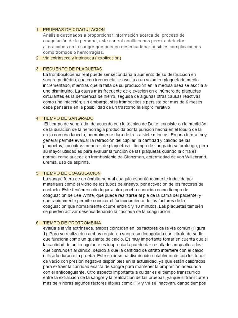 Perfil de Coagulacion | PDF | Coagulación | Plaqueta