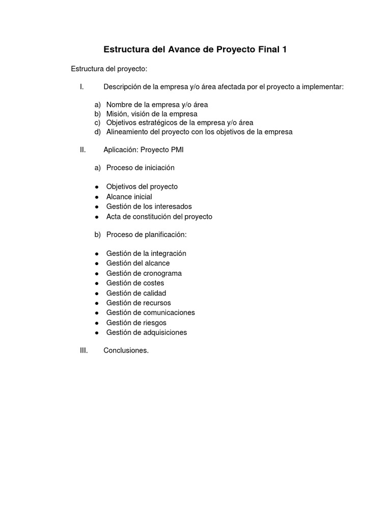 Semana 9 - PDF - Estructura Del Avance Del Proyecto Final 1 | PDF