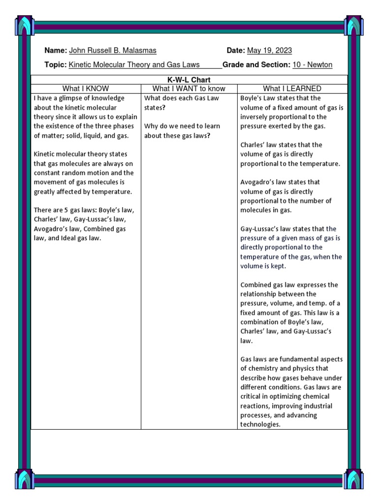 KWL Chart 1 Science | PDF | Gases | Applied Probability