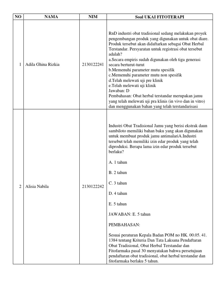 Soal Ukai Fitoterapi Kelas C Apt'30 | PDF