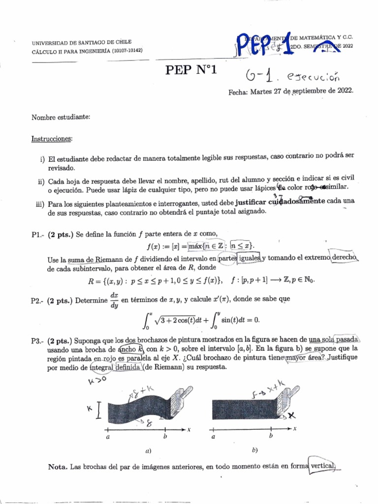 Cálculo 2 PEP 1 2022-2 USACH | PDF | Matemáticas