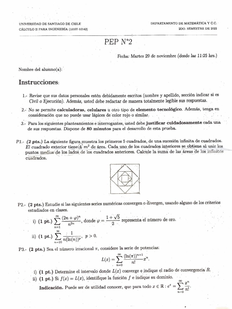Cálculo 2 PEP 2 2022-2 USACH | PDF | Matemáticas | Análisis matemático