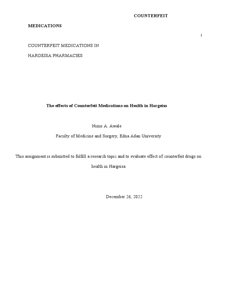 The Effects of Counterfeit Medications On Health in Hargeisa | PDF ...