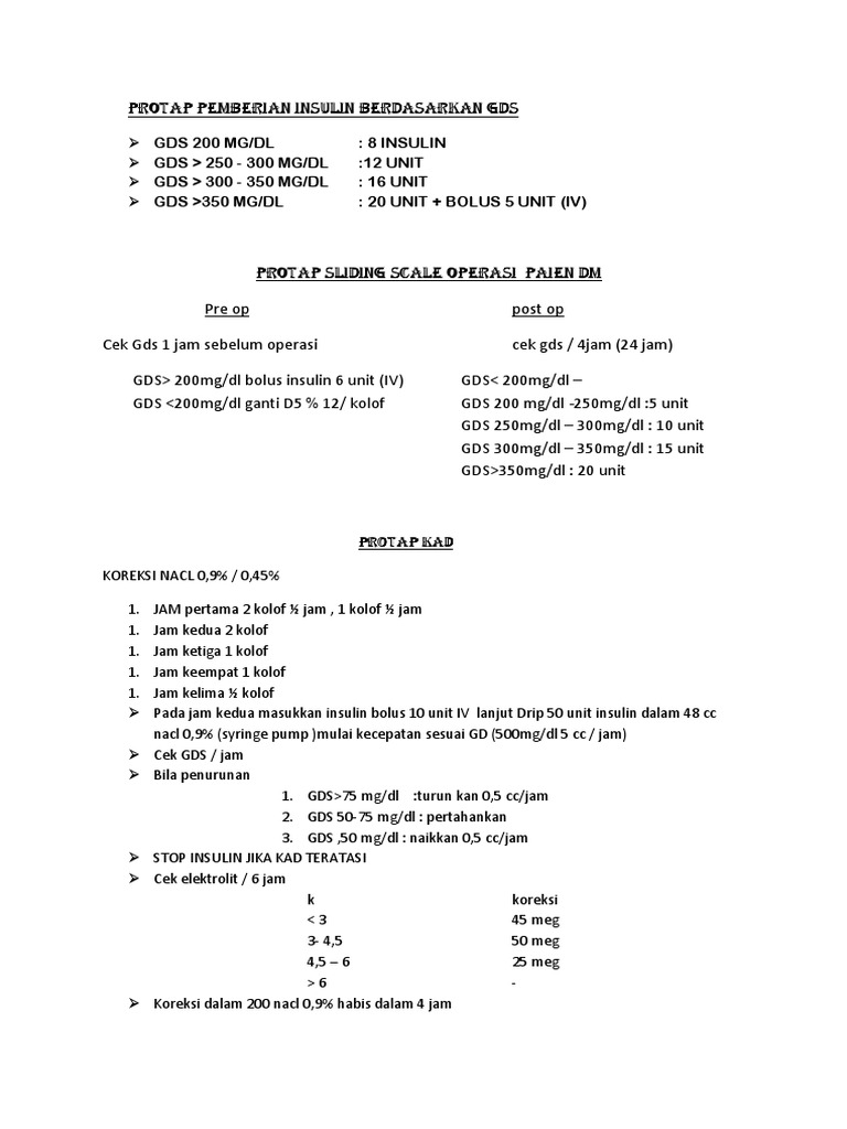 Protap Pemberian Insulin Berdasarkan Gds | PDF