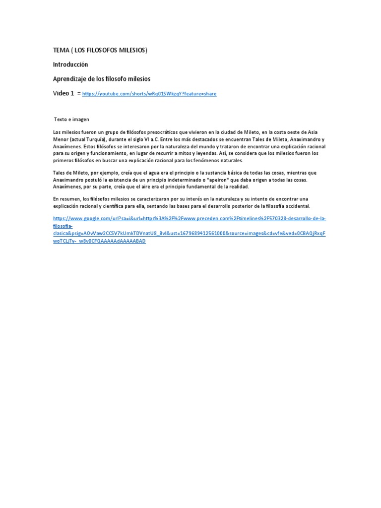 Filosofía de los Milesios: Anaximandro y Anaxímenes | PDF | Ciencias ...