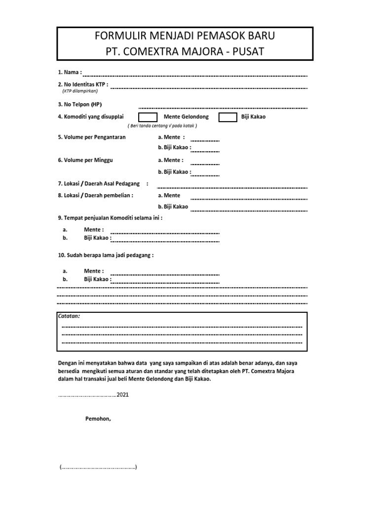 Form Formulir Pedagang Baru | PDF
