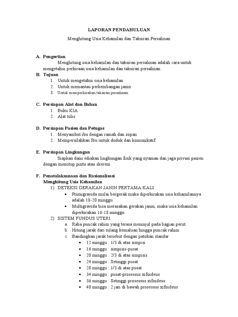 LP Menghitung Usia Kehamilan Dan Taksiran Persalinan | PDF | Kesehatan ...