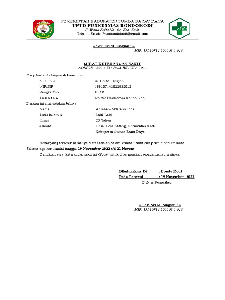 SURAT KETERANGAN SEHAT Yeni Mete | PDF