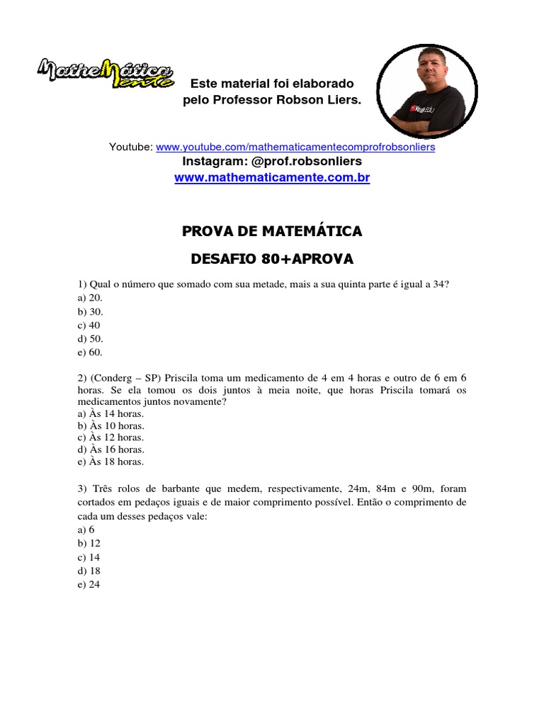 Prova - Desafio 80+Aprova | PDF