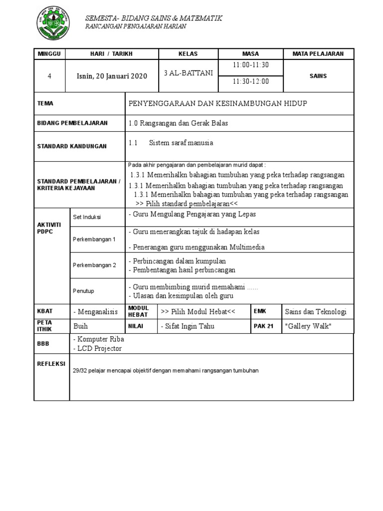Contoh RPH Sains T3 | PDF | Karier & Perkembangan | Sains & Matematika