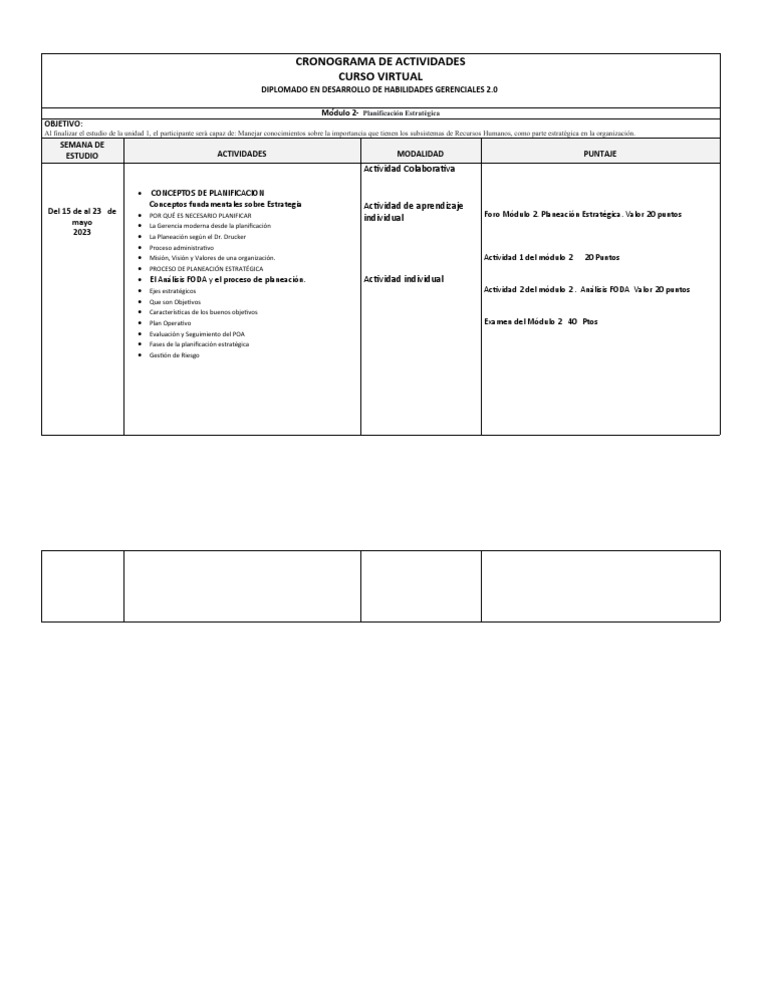 Cronograma Diplomado Diplomado en Desarrollo de Habilidades Gerenciales ...