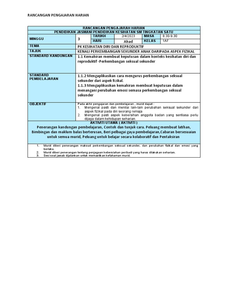 RPH PJPK 1 Af 2 April 2023 Ahad | PDF | Karier & Perkembangan | Pengembangan Diri