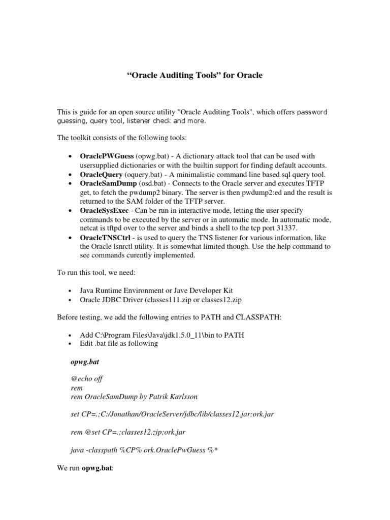 Oracle Auditing Tools For Oracle Password Guessing Query Tool Listener Check And More Pdf