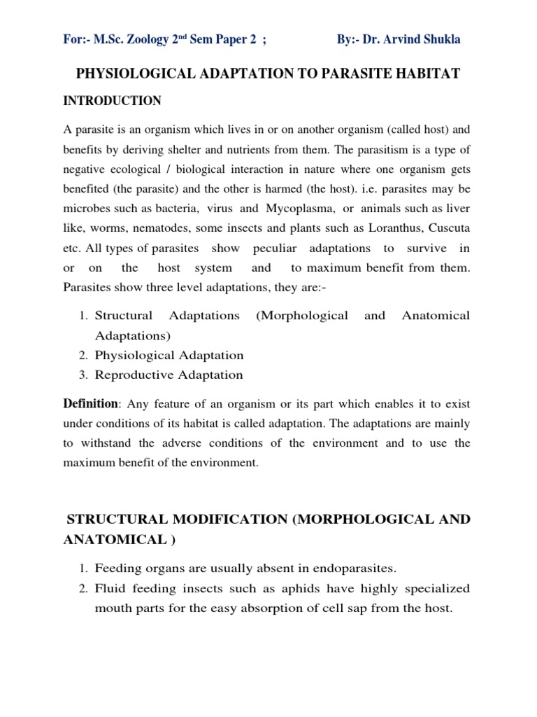 M.sc . Zoology 2nd Sem Paper 2 by Dr. Arvind Shukla | PDF | Parasitism ...