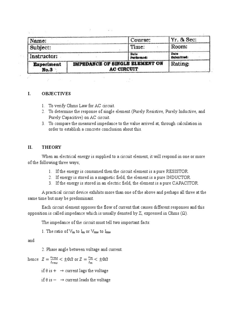 Lab 3 | PDF | Electrical Impedance | Electrical Network