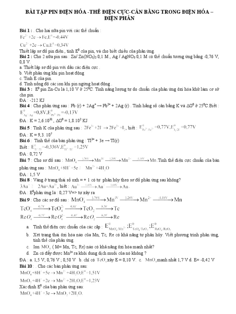 [123doc] Bai Tap Pin Dien Hoa the Dien Cuc Can Bang Trong Dien Hoa Dien Phan Ppsx Đề | PDF