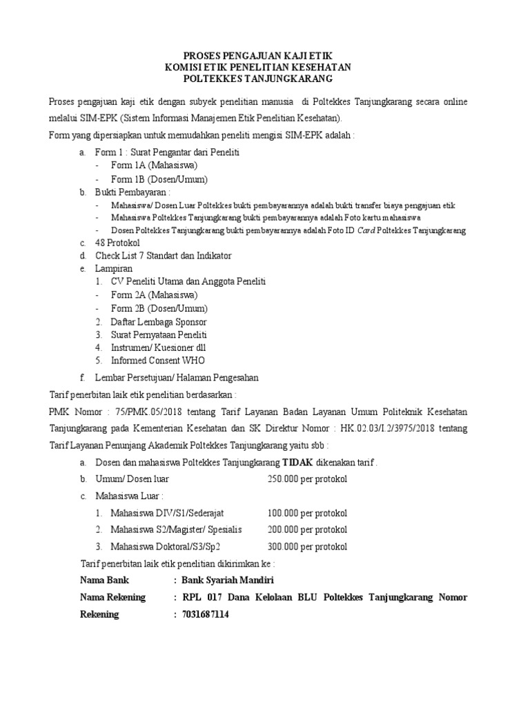Contoh Proses Pengajuan Ethical Clearance / Laik Etik | PDF