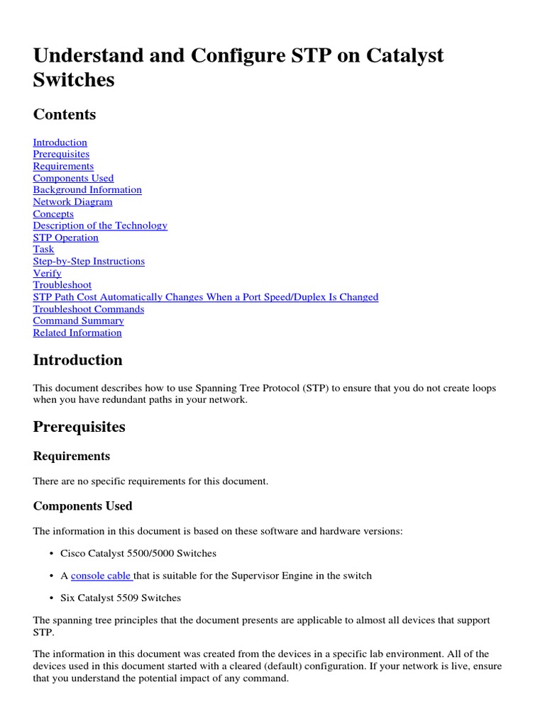 Understand and Configure STP On Catalyst Switches: Requirements | PDF | Network Switch ...