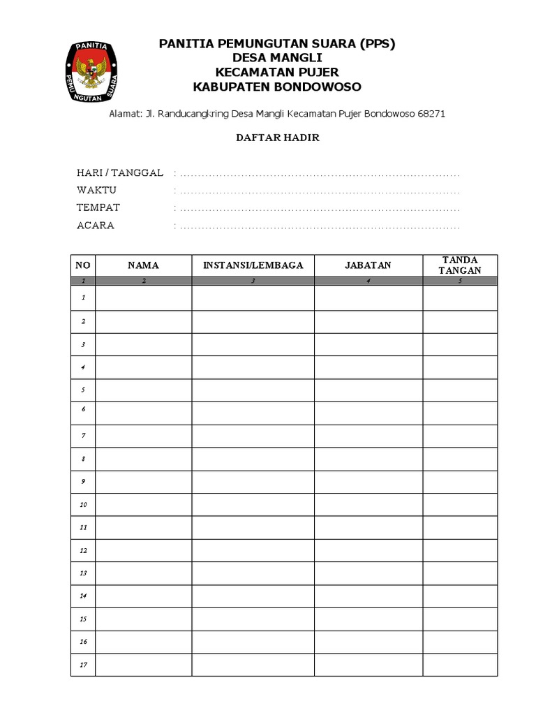 Format SPJ Kegiatan Rapat Desa Mangli | PDF