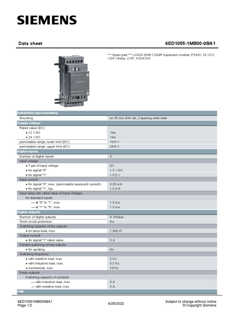 6ED10551MB000BA1 Datasheet en | PDF | Relay | Electronics