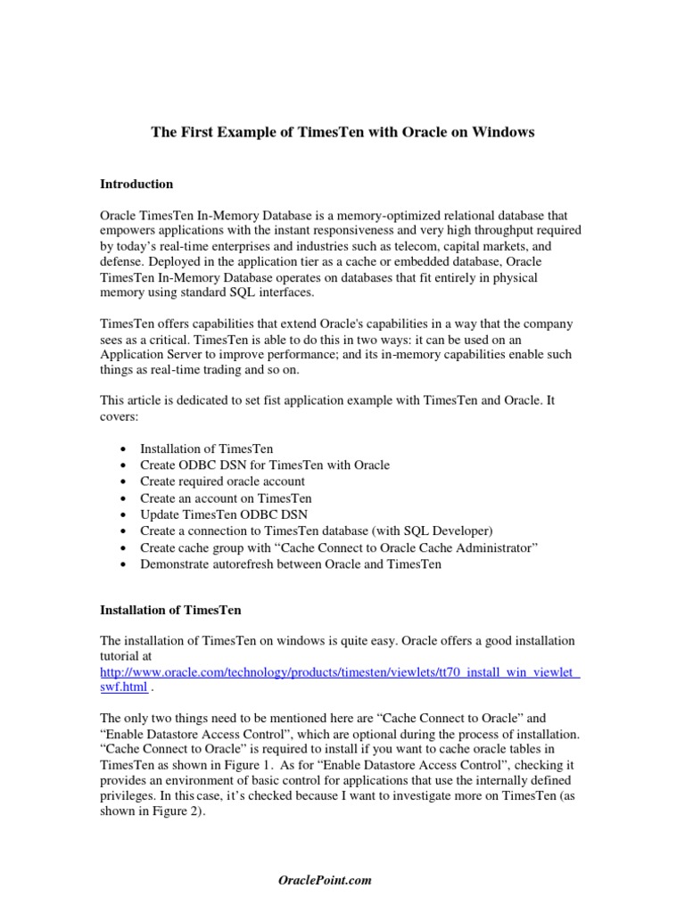 The First Example of TimesTen With Oracle | PDF | Oracle Database ...