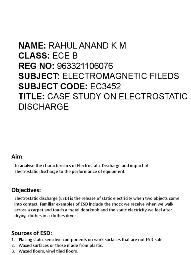 Case Study On Esd | PDF | Electrostatic Discharge | Electrostatics