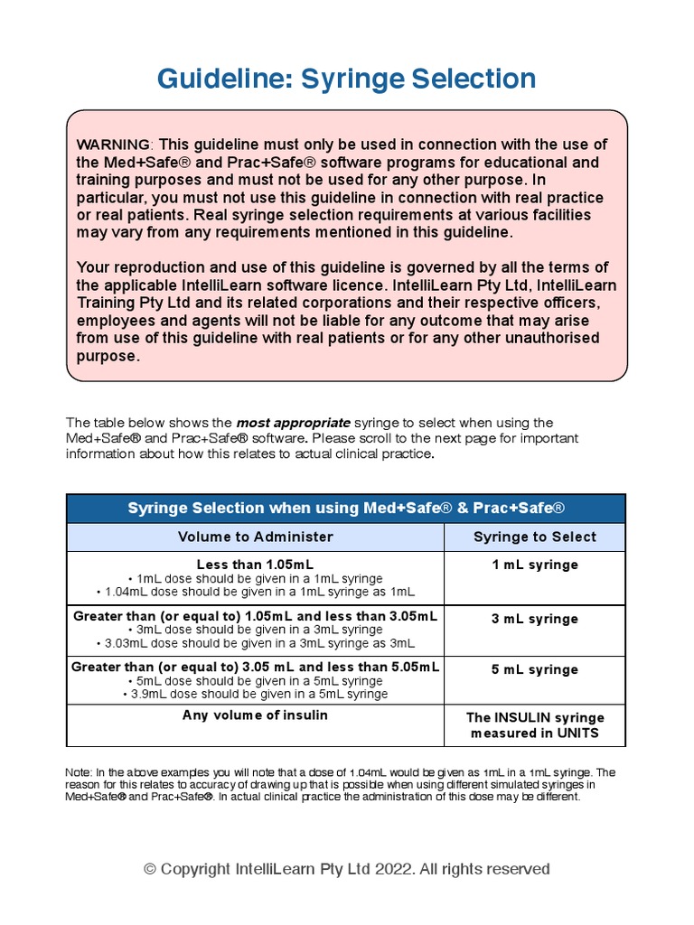 SyringeSelection MSPS | PDF | Syringe | Dose (Biochemistry)