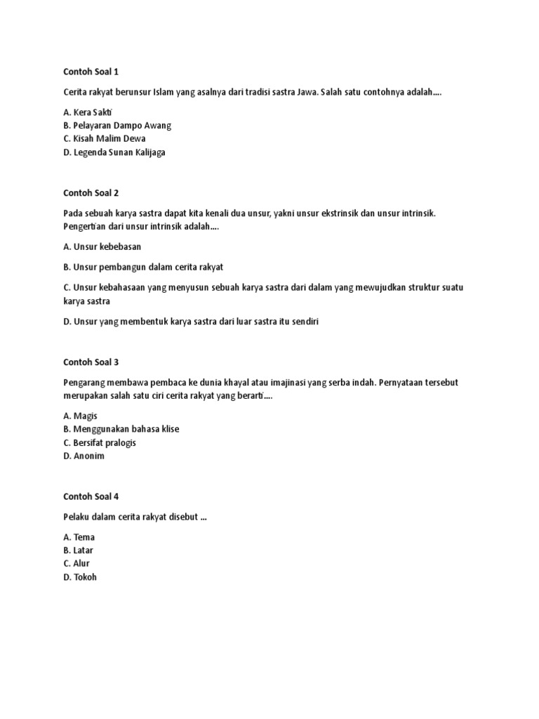 Latihan Soal Cerita Rakyat Non JWB | PDF | Dewasa Muda | Klasik