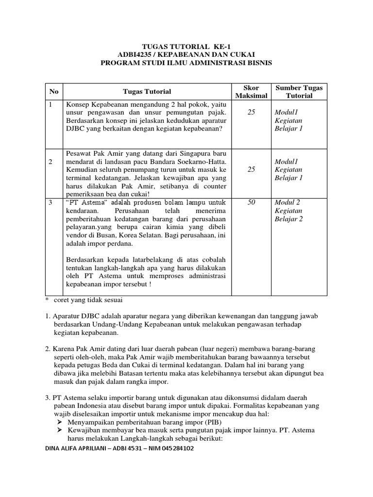 Tugas 1 Adbi 4235 Kepabeanan Dan Cukai | PDF