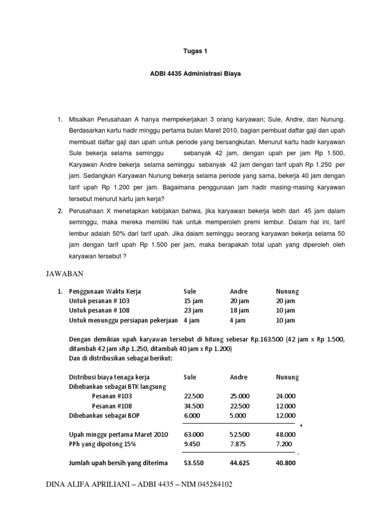 Tugas 1 Adbi 4435 - Administrasi Biaya | PDF