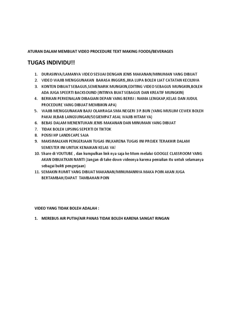 Aturan Video Procedure Text Makanan | PDF