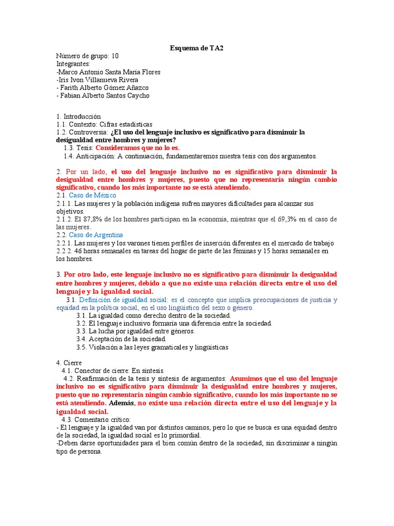 Esquema Tarea Academica 2 | PDF | Igualdad social | Desigualdad social