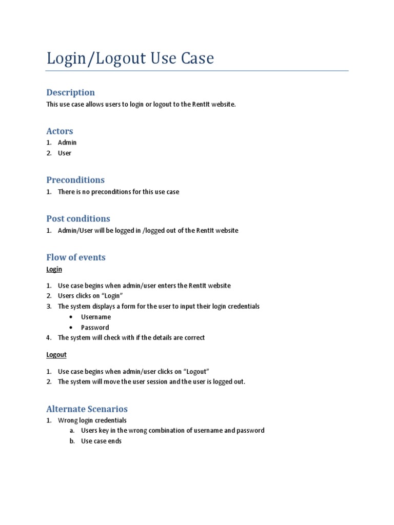 Login Logout Use Case | PDF