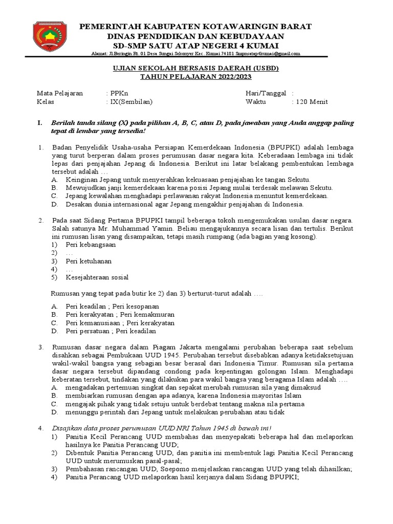 Soal Word Ujian Sekolah 2023-Print | PDF