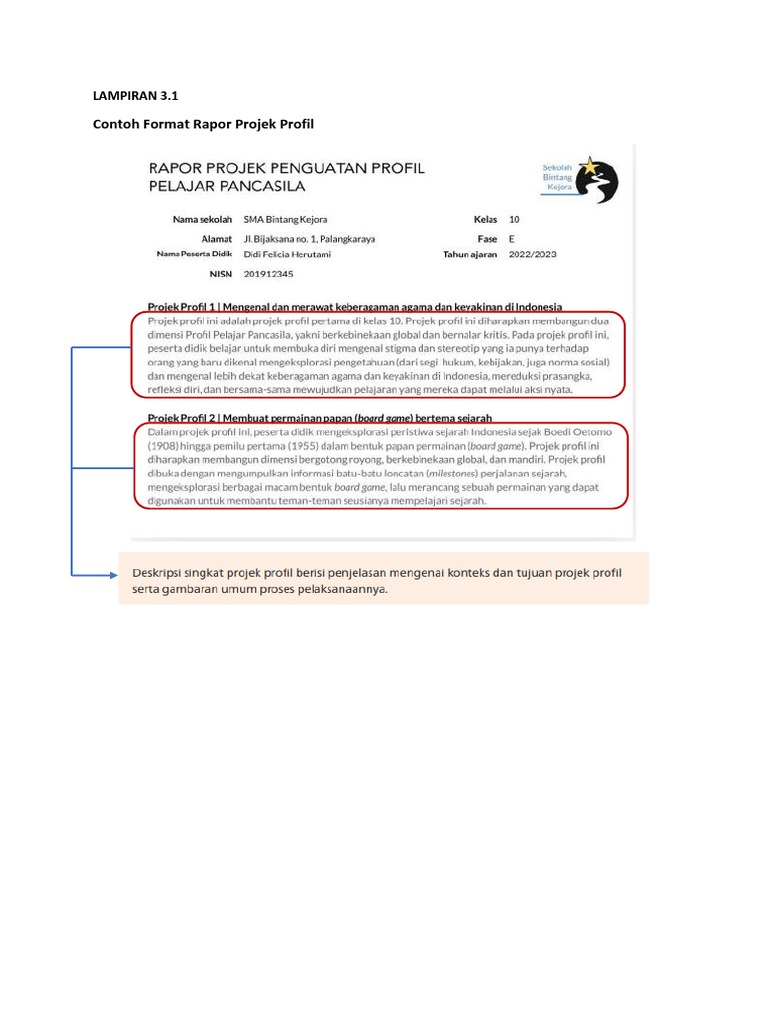 LAMPIRAN 3-Contoh Rapor Projek Profil | PDF