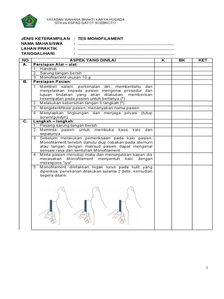 Prosedur Tes Monofilament Kaki | PDF | Teknologi & Rekayasa