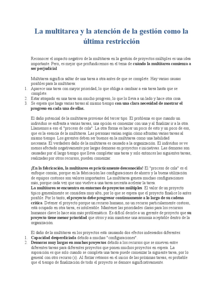 La Multitarea y La Atención de La Gestión Como La Última Restricción | PDF | Planificación