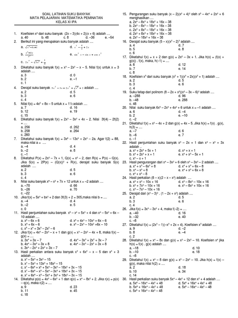 Soal Lat XI IPA (Suku Banyak) | PDF