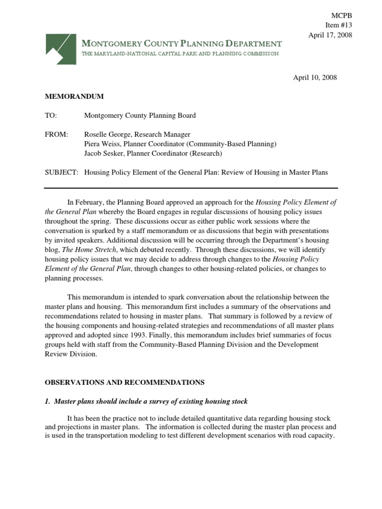 M C P D: Memorandum | PDF | Affordable Housing | Zoning