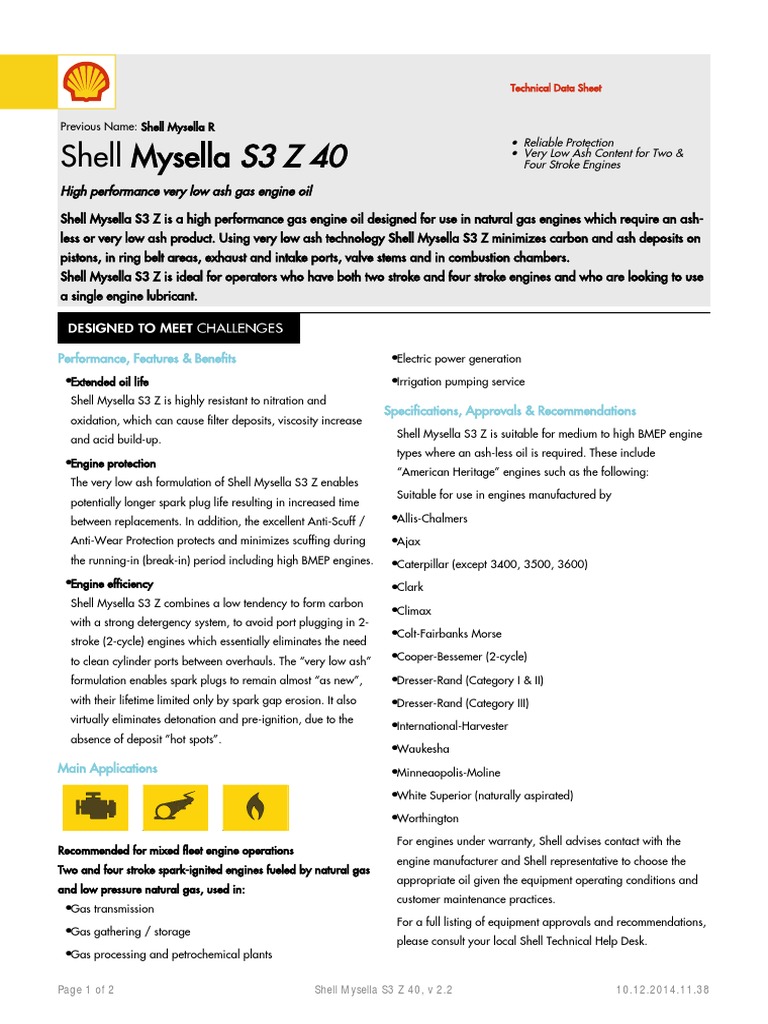 02 TDS Shell Mysella S3 Z 40 | PDF | Motor Oil | Engines