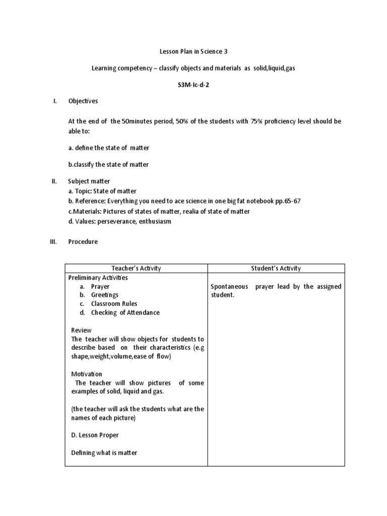 Classifying States of Matter Lesson Plan | PDF | Matter | Liquids